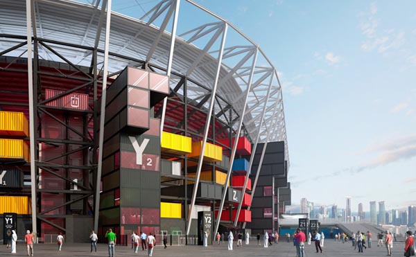 استادیوم 974 قطر با استفاده از تعداد زیادی کانتینر حمل و نقل بازیافت ...